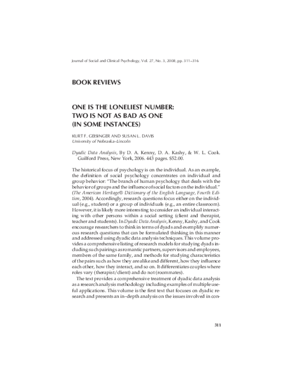 (PDF) One is the Loneliest Number: Two is not as bad as one (In Some ...