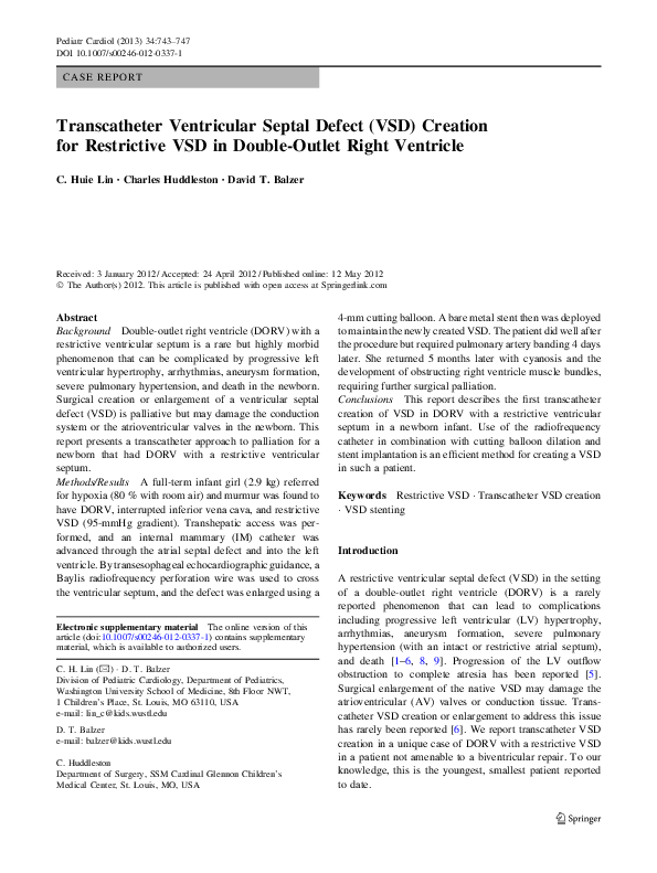 (PDF) Transcatheter Ventricular Septal Defect (VSD) Creation for ...