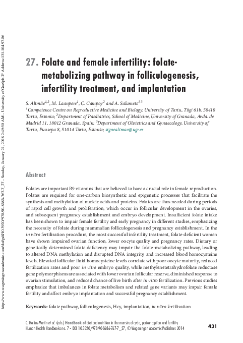 (PDF) 27. Folate and female infertility: folate-metabolizing pathway in ...