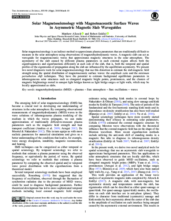 (PDF) Solar Magnetoseismology with Magnetoacoustic Surface Waves in ...