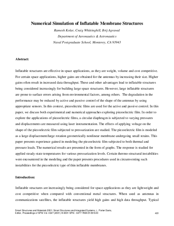 (PDF) Numerical simulation of inflatable membrane structures