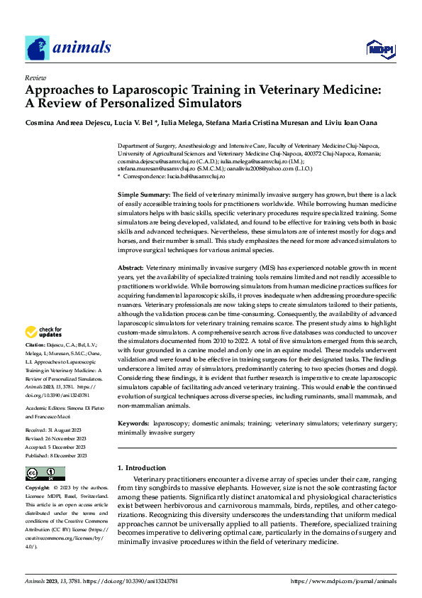 (PDF) Approaches to Laparoscopic Training in Veterinary Medicine: A ...