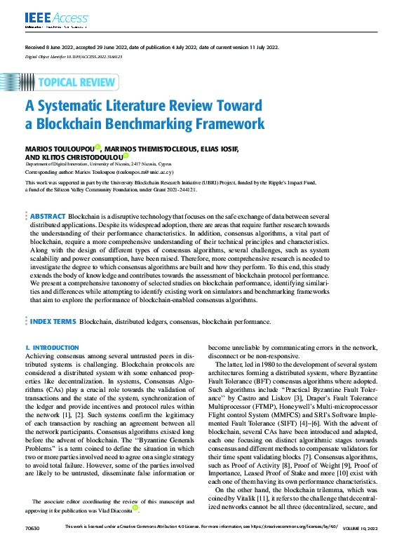 Pdf A Systematic Literature Review Toward A Blockchain Benchmarking Framework