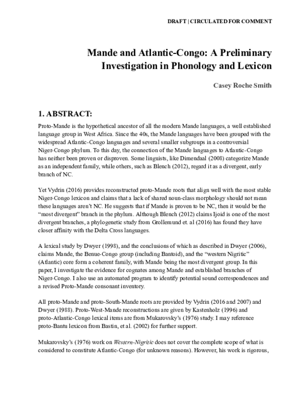(PDF) Mande and Atlantic-Congo: A Preliminary Investigation in ...