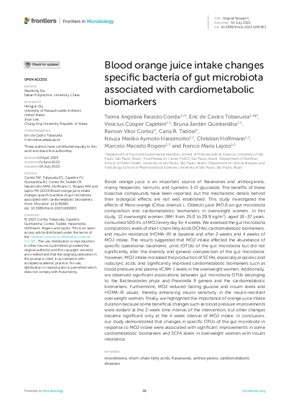 (PDF) Blood orange juice intake changes specific bacteria of gut ...
