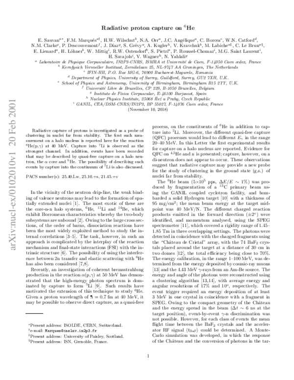 (PDF) Radiative Proton Capture on 6He