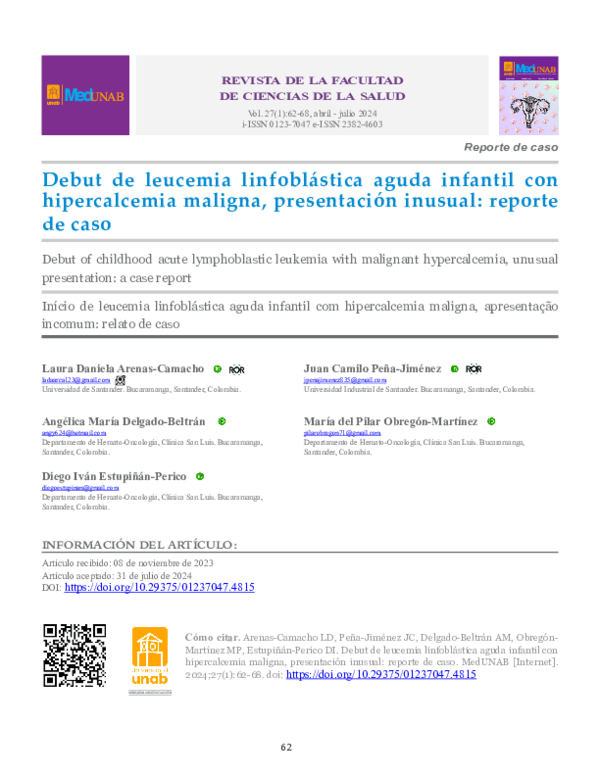 (PDF) Debut de leucemia linfoblástica aguda infantil con hipercalcemia ...