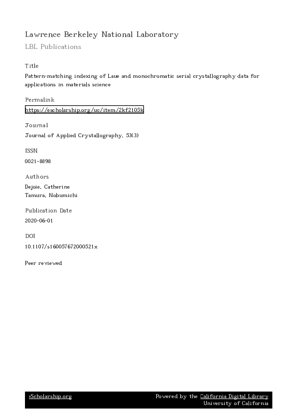 (PDF) Pattern-matching indexing of Laue and monochromatic serial crystallography data for ...