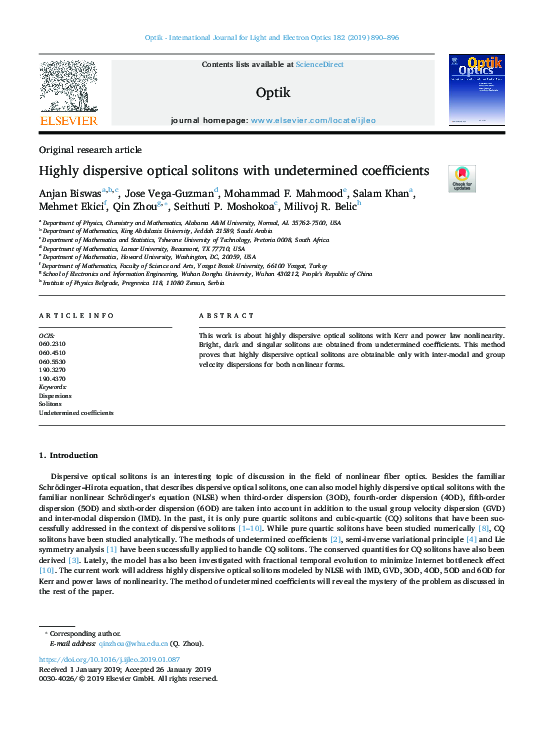 (PDF) Highly dispersive optical solitons with undetermined coefficients