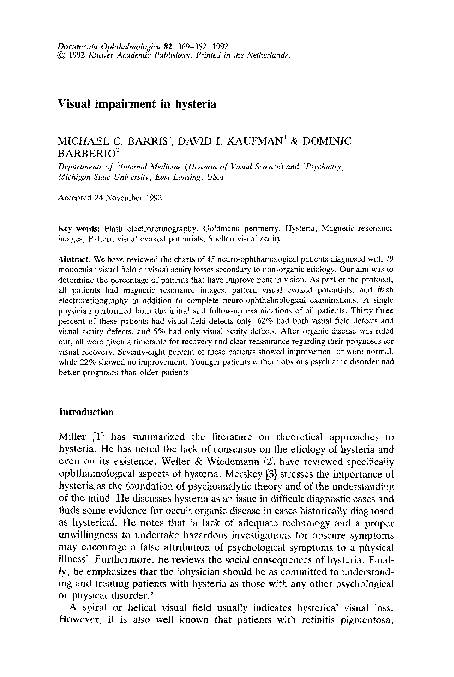 (PDF) Visual impairment in hysteria