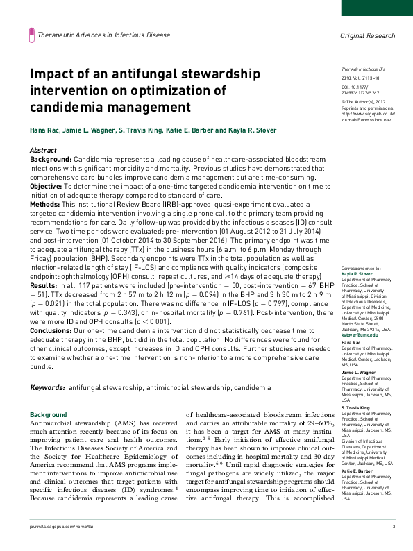 (PDF) Impact of an antifungal stewardship intervention on optimization of candidemia management