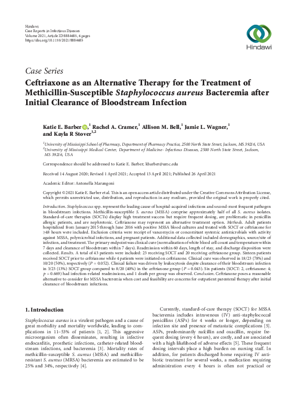 (PDF) Ceftriaxone as an Alternative Therapy for the Treatment of ...