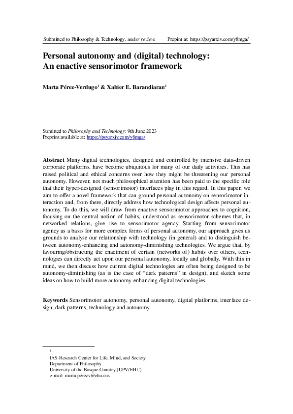 (PDF) Personal autonomy and (digital) technology: An enactive ...