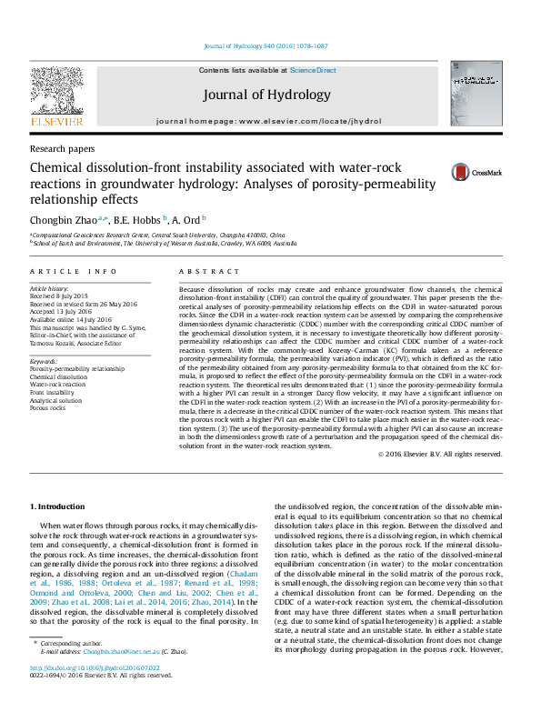 (PDF) Chemical dissolution-front instability associated with water-rock ...