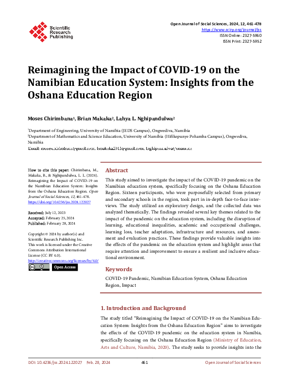 (PDF) Reimagining the Impact of COVID-19 on the Namibian Education ...