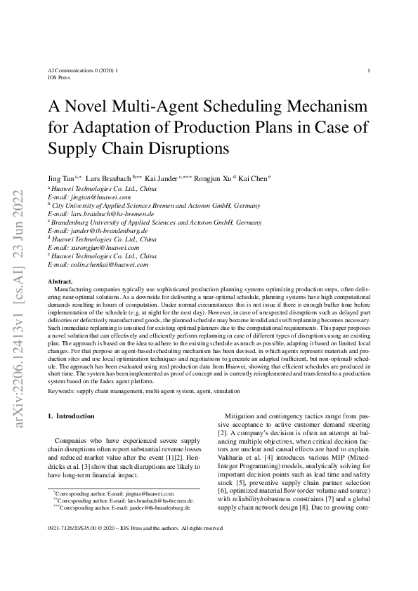 (PDF) A novel multi-agent scheduling mechanism for adaptation of production plans in case of ...