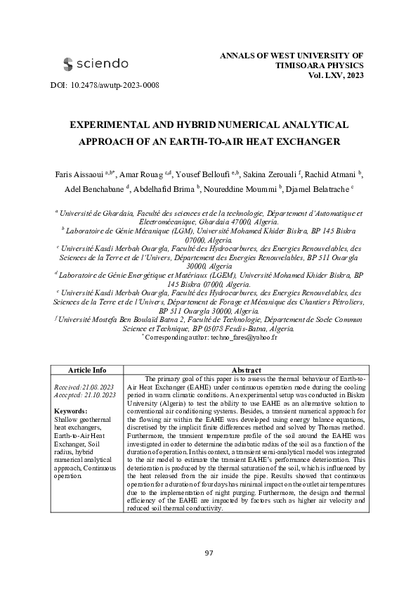 (PDF) Experimental and Hybrid Numerical Analytical Approach of an Earth ...