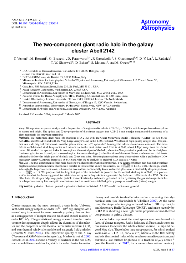 (PDF) The two-component giant radio halo in the galaxy cluster Abell ...