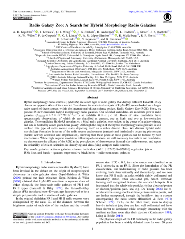 (PDF) Radio Galaxy Zoo: A Search for Hybrid Morphology Radio Galaxies