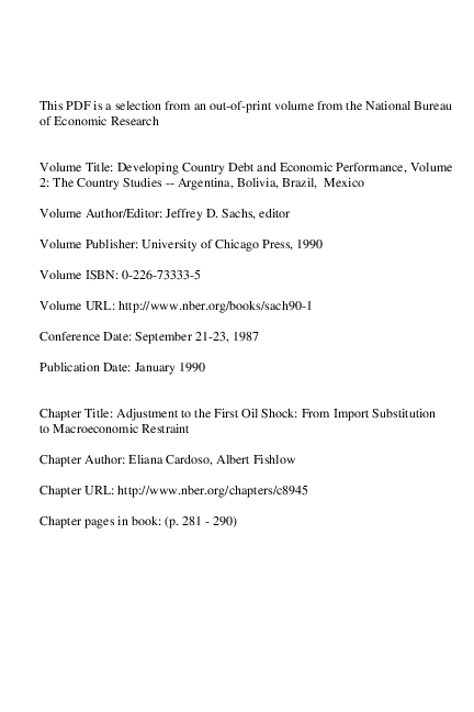 (PDF) Adjustment to the First Oil Shock: From Import Substitution to ...