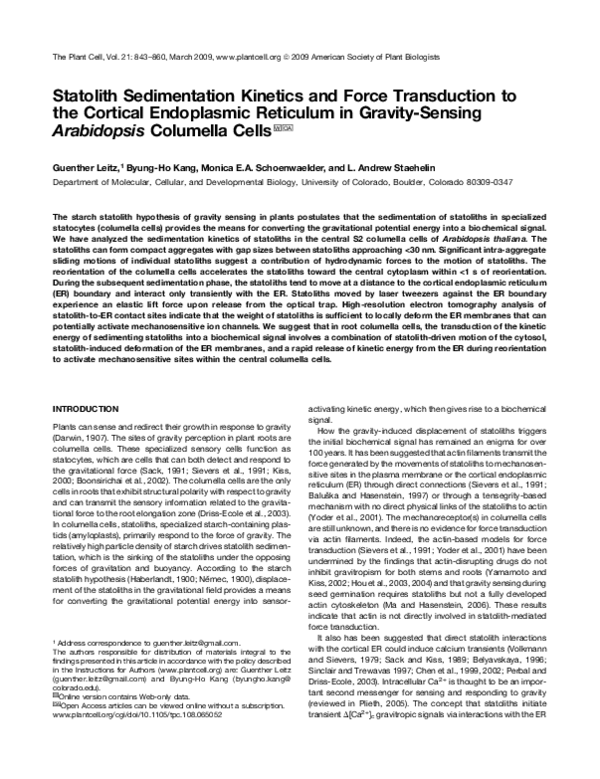 (PDF) Faculty of 1000 evaluation for Statolith sedimentation kinetics ...