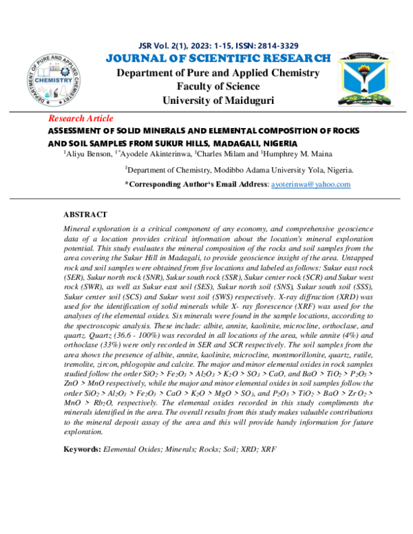 (PDF) Assessment of Solid Minerals and Elemental Composition of Rocks ...