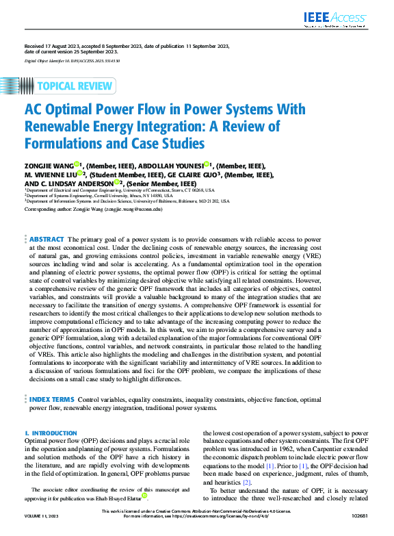 (PDF) AC Optimal Power Flow in Power Systems With Renewable Energy ...
