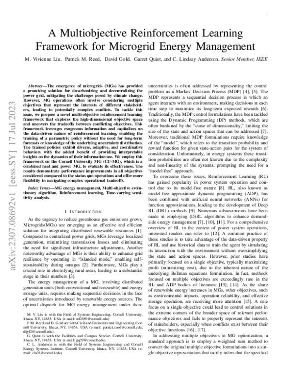 Pdf A Multiobjective Reinforcement Learning Framework For Microgrid