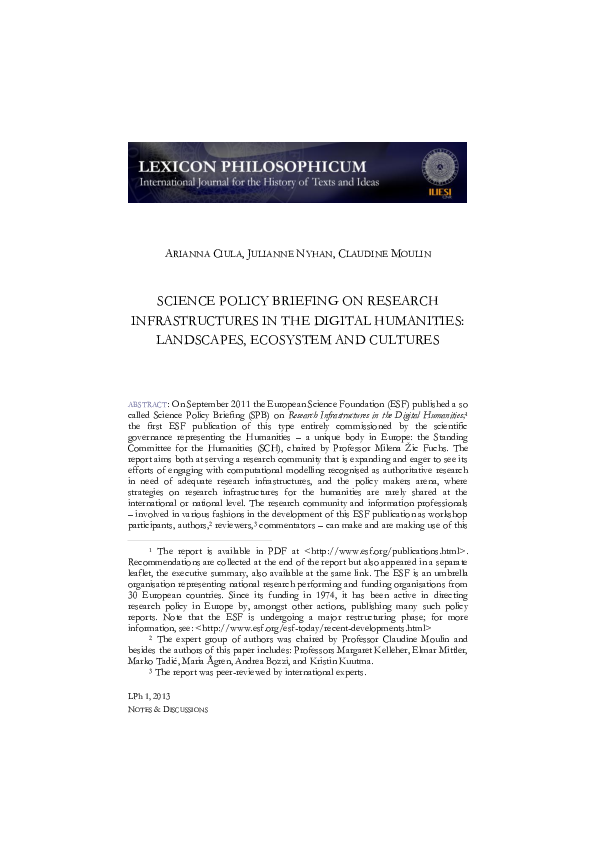 (PDF) ESF Science Policy briefing on research infrastructures in the ...