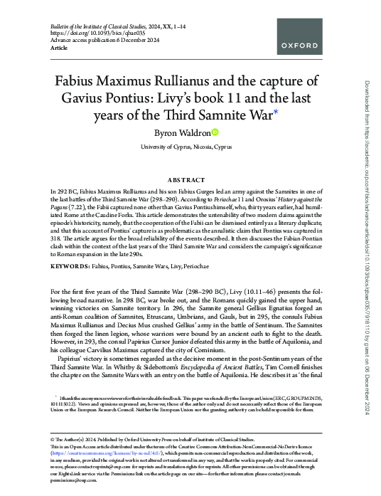 (PDF) Fabius Maximus Rullianus and the Capture of Gavius Pontius: Livy ...