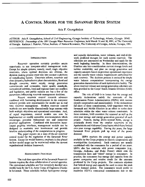 (PDF) A Control Model for the Savannah River System