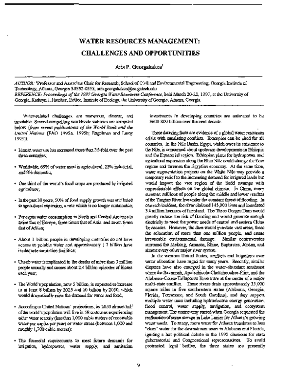 (PDF) Water Resources Management: Challenges and Opportunities