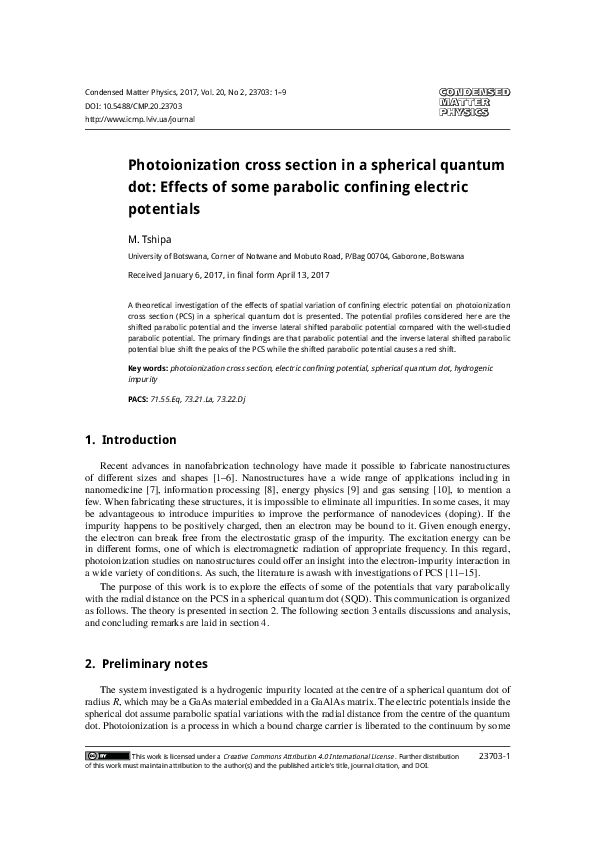 (PDF) Photoionization cross section in a spherical quantum dot: Effects of some parabolic ...