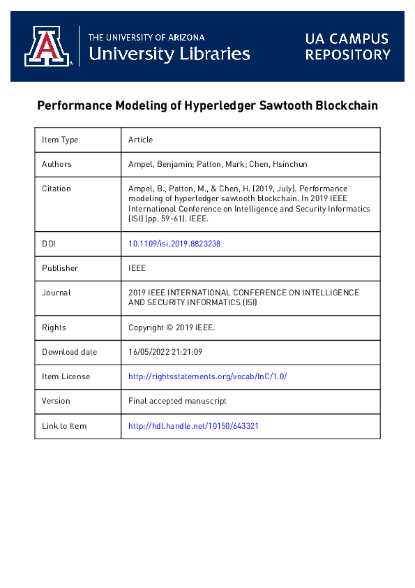 (PDF) Performance Modeling of Hyperledger Sawtooth Blockchain
