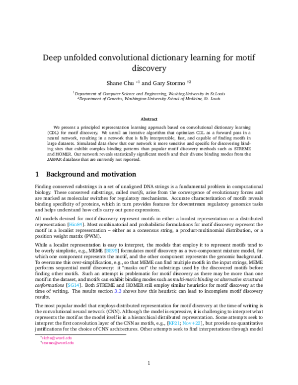 (PDF) Deep unfolded convolutional dictionary learning for motif discovery