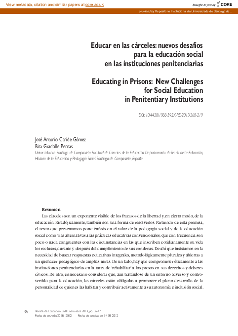 (PDF) Educating in Prisons: New Challenges for Social Education in ...