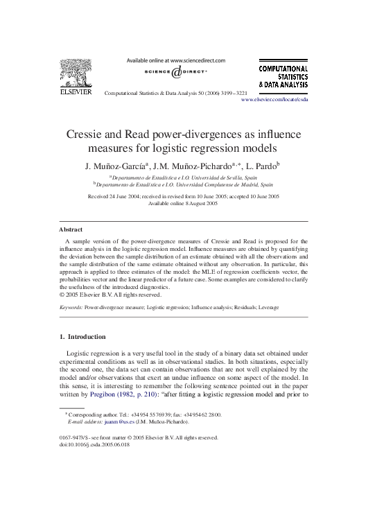 (PDF) Cressie and Read power-divergences as influence measures for ...