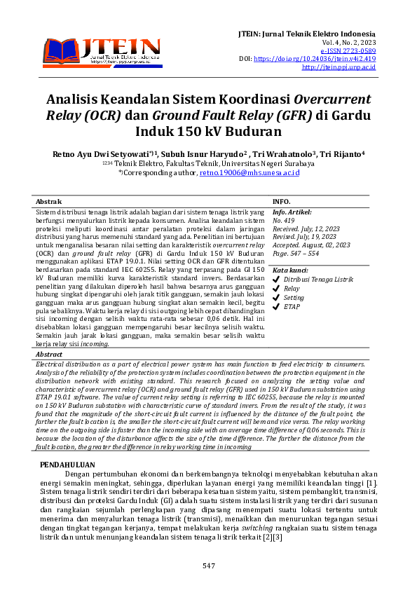 (PDF) The Analisis Keandalan Sistem Koordinasi Overcurrent Relay (OCR ...