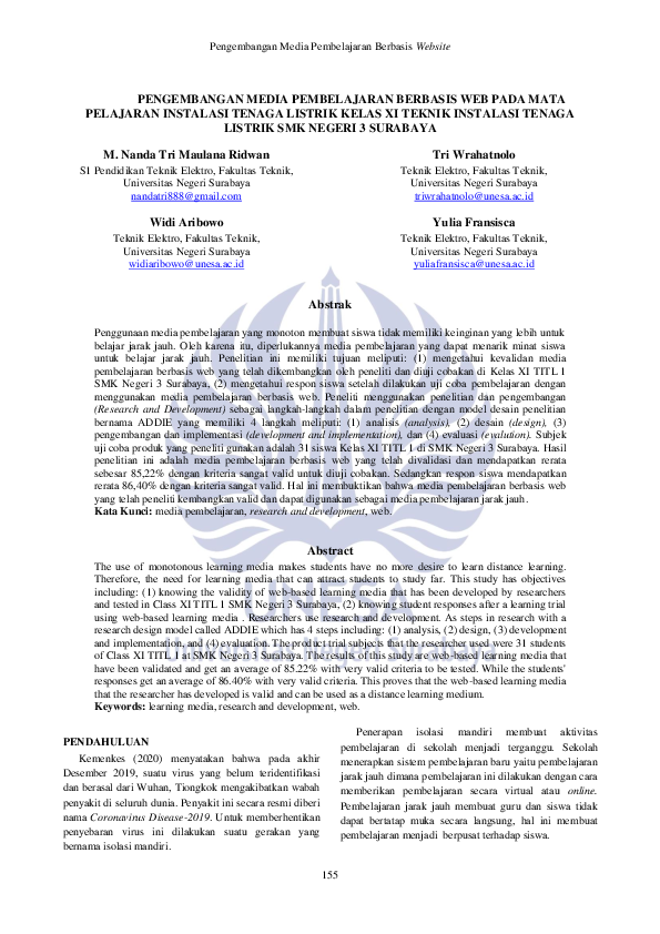 (PDF) Pengembangan Media Pembelajaran Berbasis Web Pada Mata Pelajaran Instalasi Tenaga Listrik ...