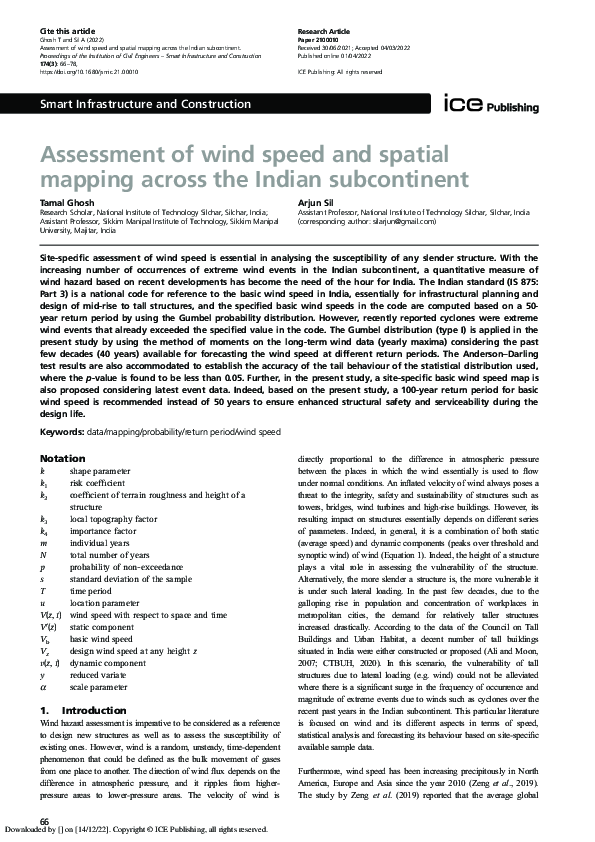 (PDF) Assessment of wind speed and spatial mapping across the Indian subcontinent | Arjun Sil ...