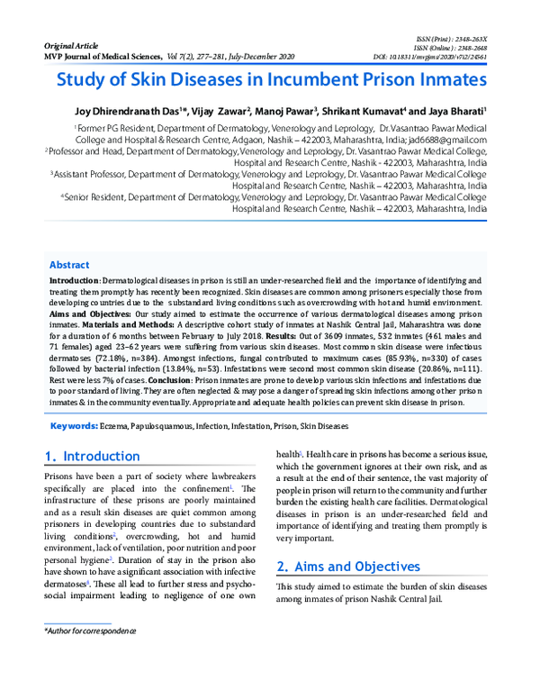 (PDF) Study of Skin Diseases in Incumbent Prison Inmates