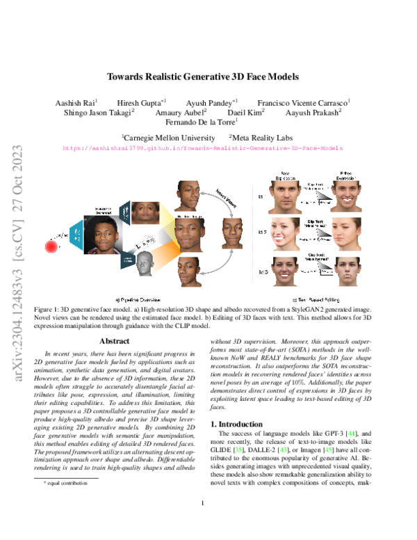 (PDF) Towards Realistic Generative 3D Face Models