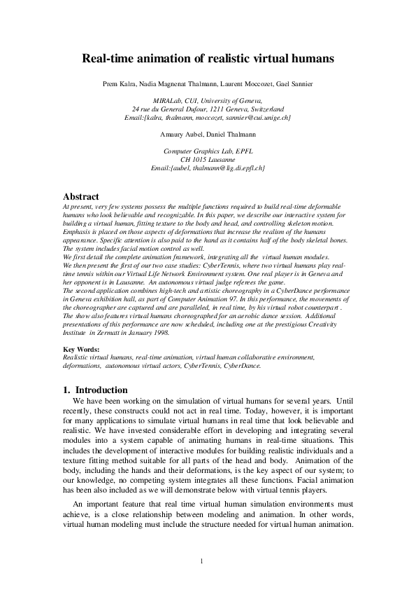 (PDF) Real-time animation of realistic virtual humans