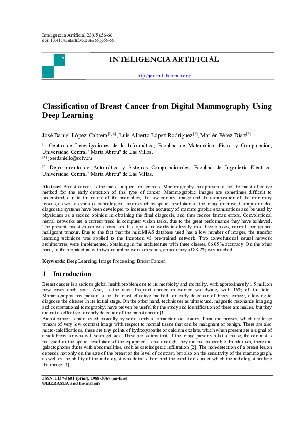 (PDF) Classification of Breast Cancer from Digital Mammography Using ...