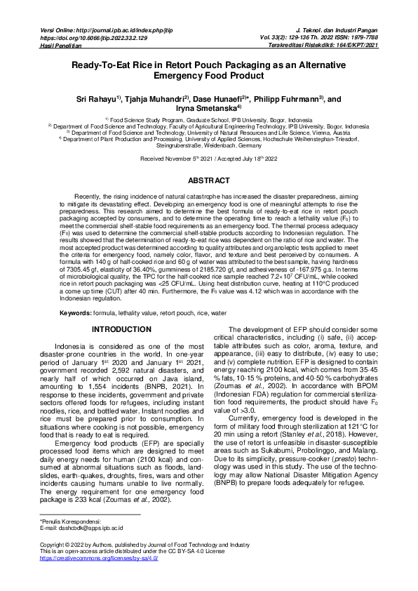 (PDF) Ready-To-Eat Rice in Retort Pouch Packaging as an Alternative ...