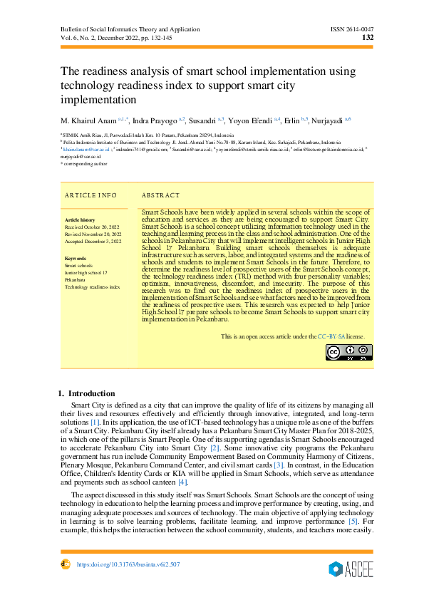 (PDF) The readiness analysis of smart school implementation using ...
