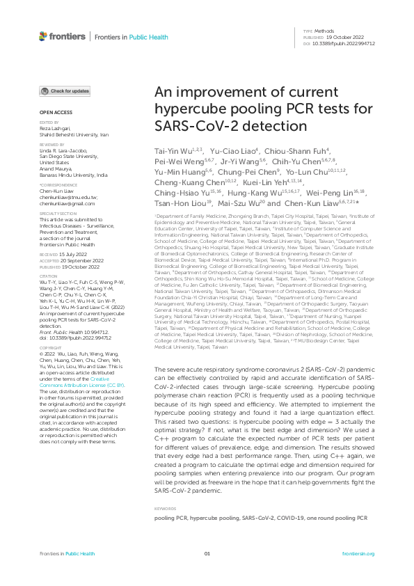(PDF) An improvement of current hypercube pooling PCR tests for SARS ...