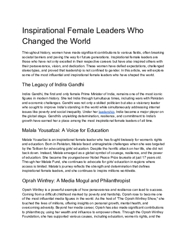 (PDF) Inspirational Female Leaders Who Changed the World
