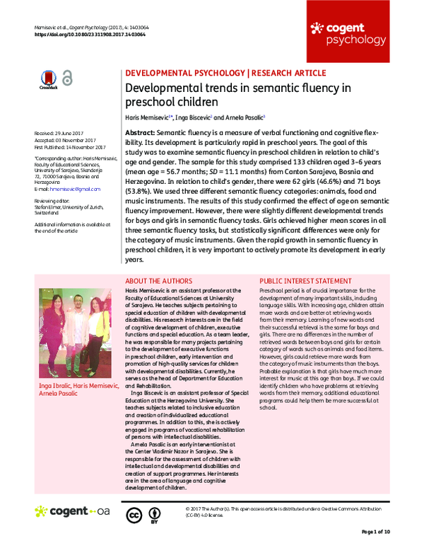 (PDF) Developmental trends in semantic fluency in preschool children