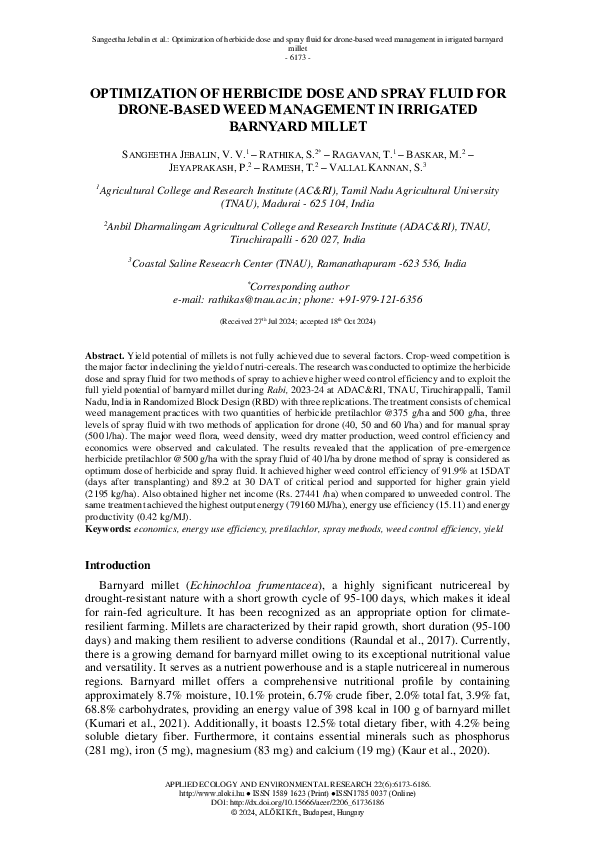 (PDF) OPTIMIZATION OF HERBICIDE DOSE AND SPRAY FLUID FOR DRONE-BASED ...